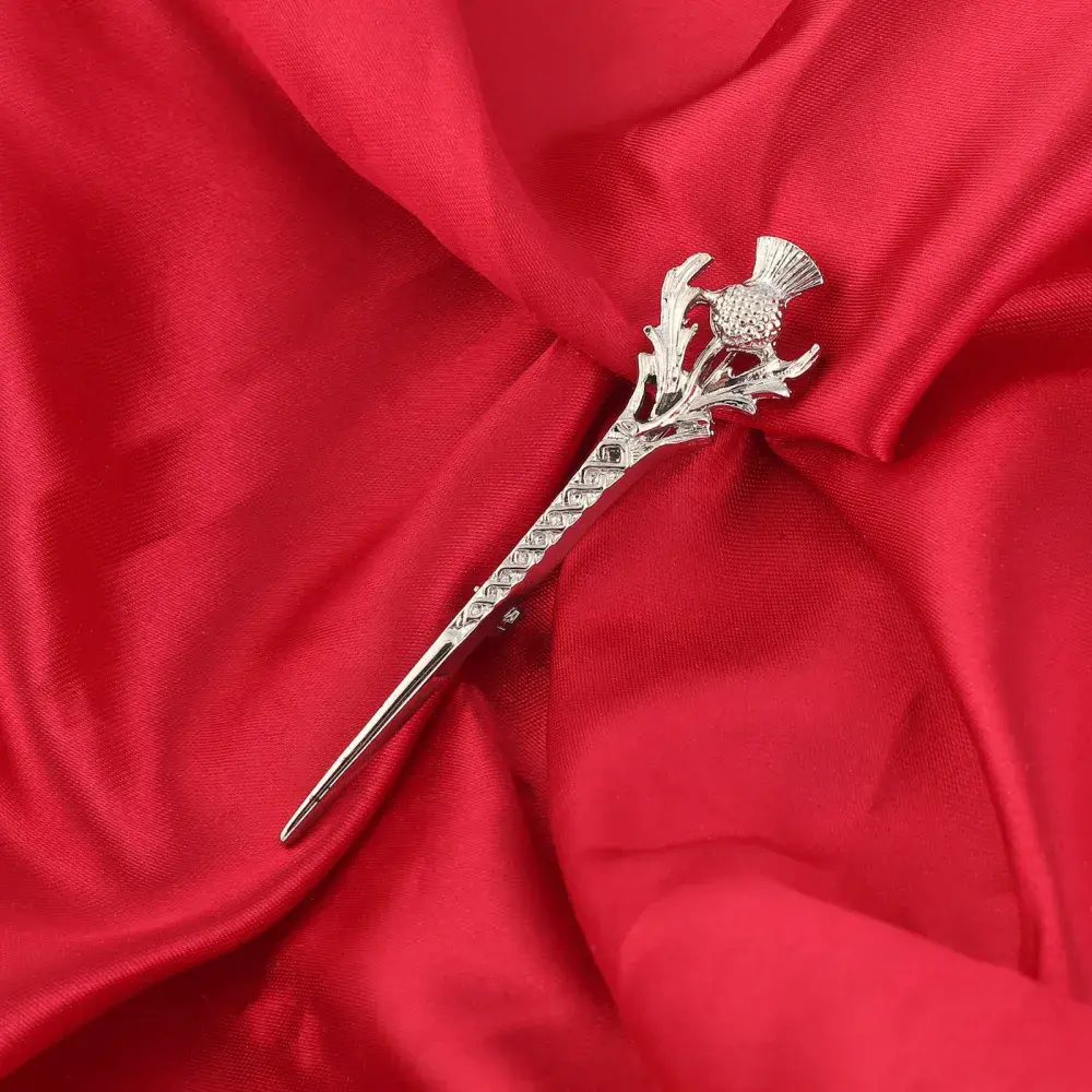 Scottish Thistle Kilt Pin - Traditional Polished Pewter Brooch - For Kilts