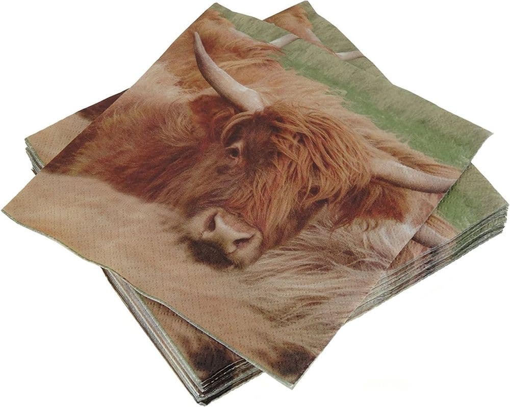Set of 20 Highland Cow Napkins 33cm x 33cm