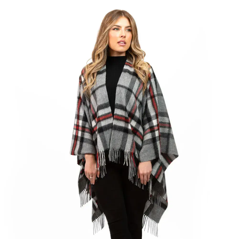 Women s Luxury Mini Lambswool Cape - Stylish - Thomson Grey Tartan