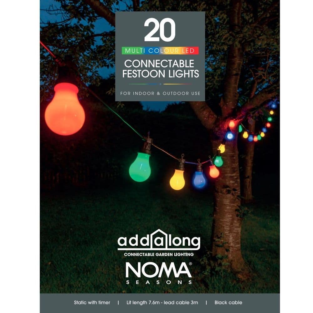 20 multi Coloured Connectable Pro LED Festoon Lights by Noma