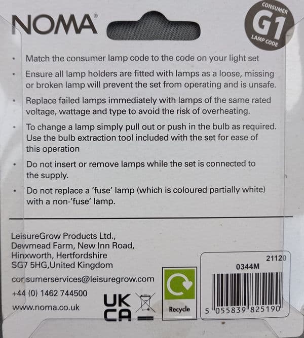 Spare Bulbs and Fuse for Christmas Fairy Lights G1 by Noma