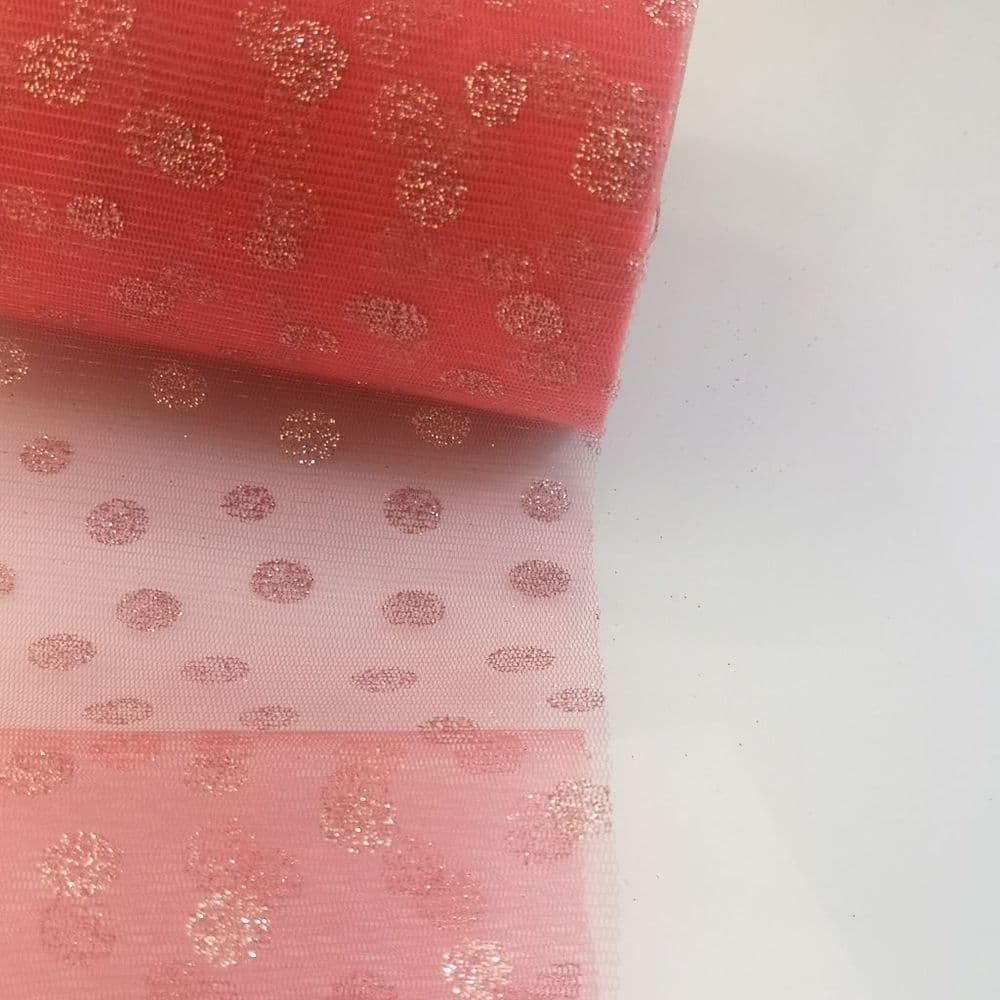 Coral Glitter Soft Tulle UK