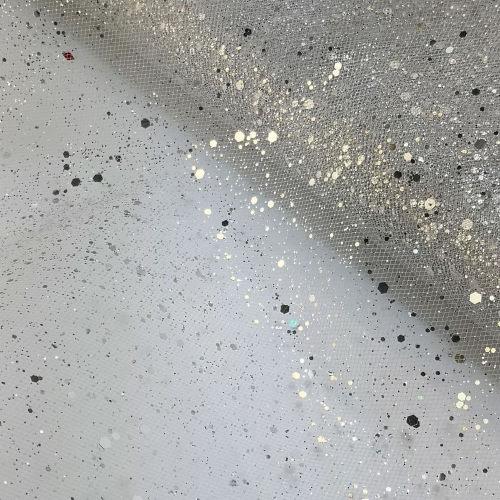 New Glitter Sparkle Silver Tulle 54" Wide UK