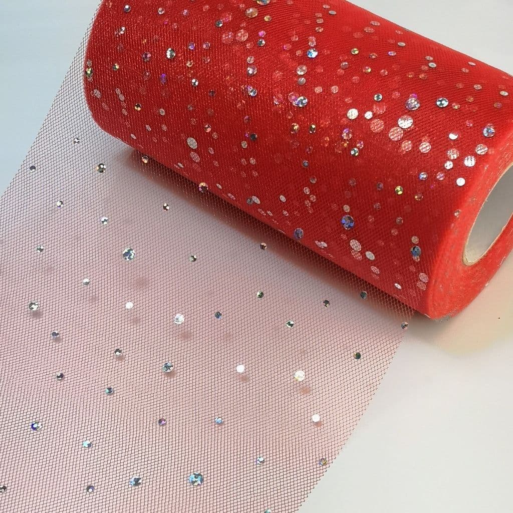 Red Hologram Sparkle Soft Tulle Fabric UK