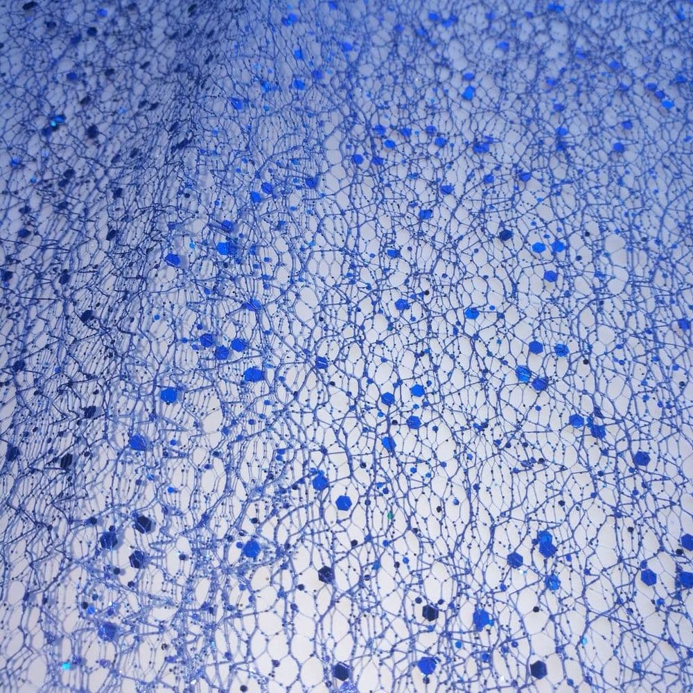 Royal Blue Glitter Spider Netting Fabric 54 inch Eurotulle