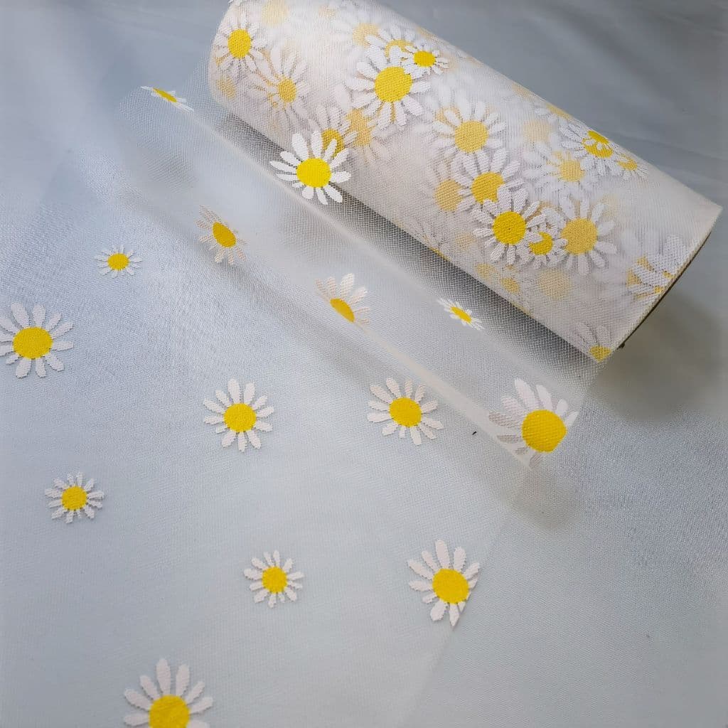White Daisy Soft Tulle Fabric Eurotulle