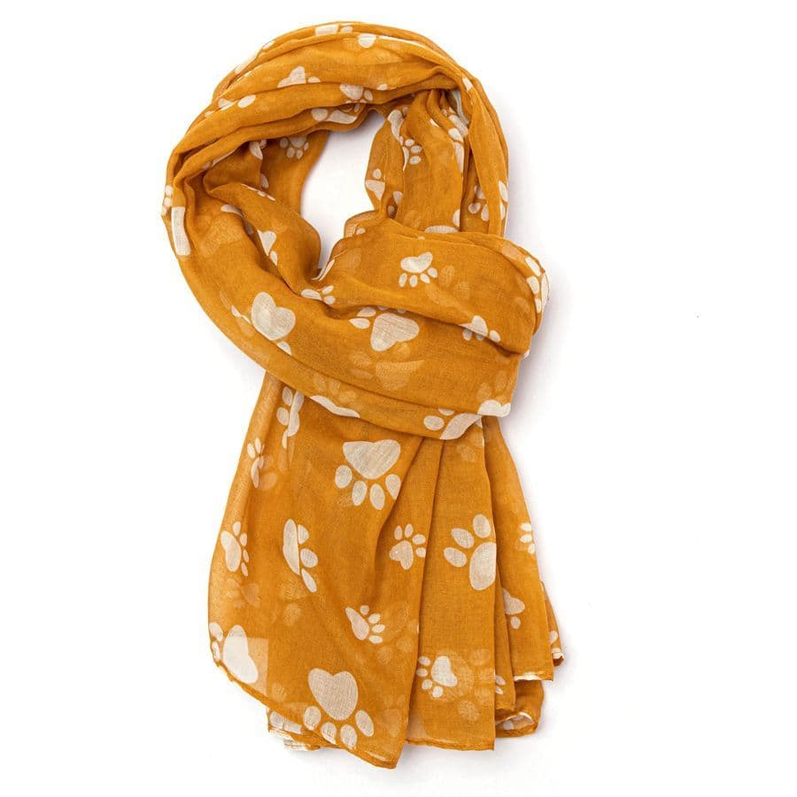 PAW PRINT SCARF MUSTARD