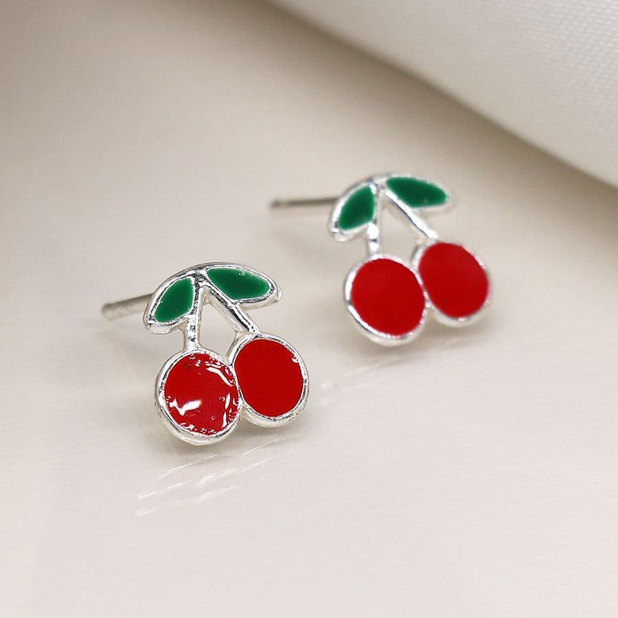 STERLING SILVER ENAMEL CHERRY EARRINGS