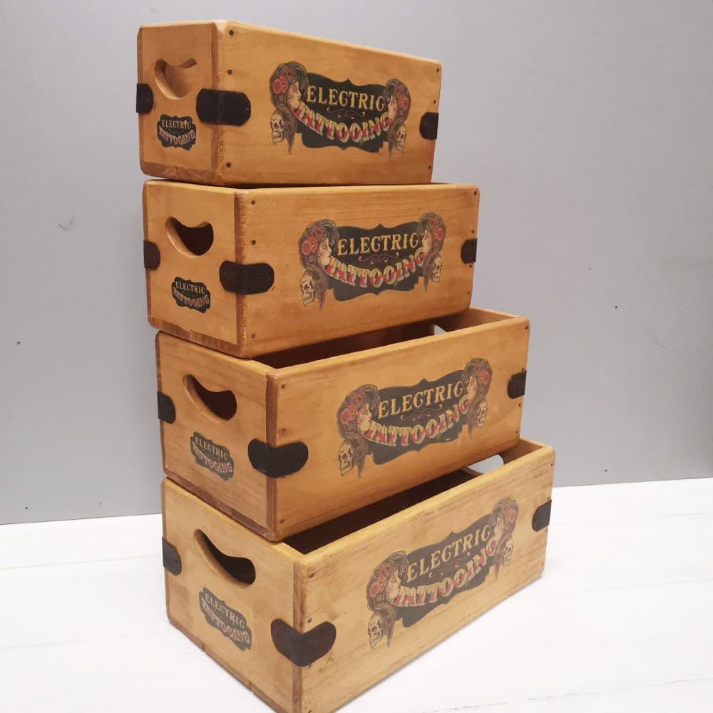 Tattoo Box Wooden Old Skool Tattooists Crate Vintage Advertising