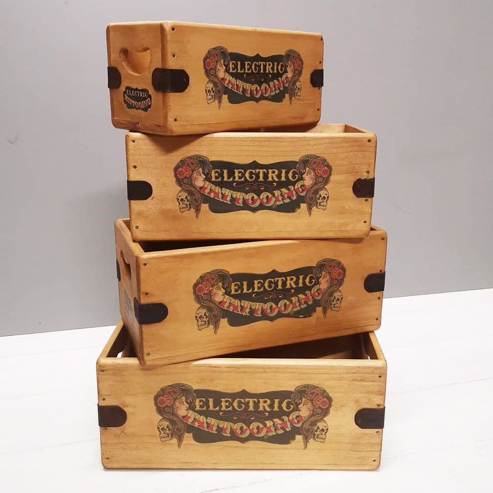 Tattoo Box Wooden Old Skool Tattooists Crate Vintage Advertising