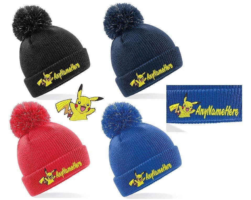 PIKACHU Character from Pokemon WINTER KIDS BOBBLE HAT PERSONALISED ...