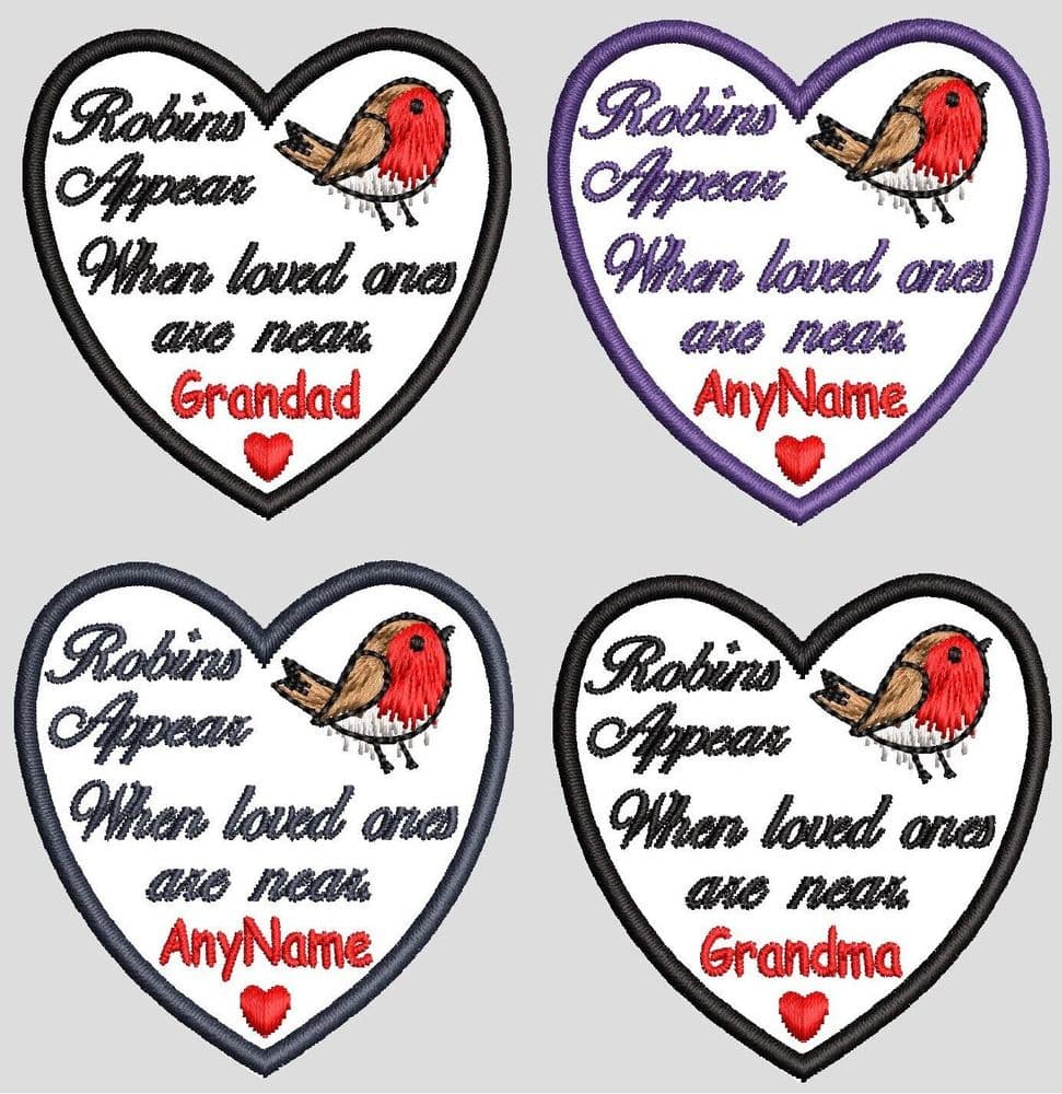 Robins Appear Memory bear sentiment Heart shaped patch embroidered name