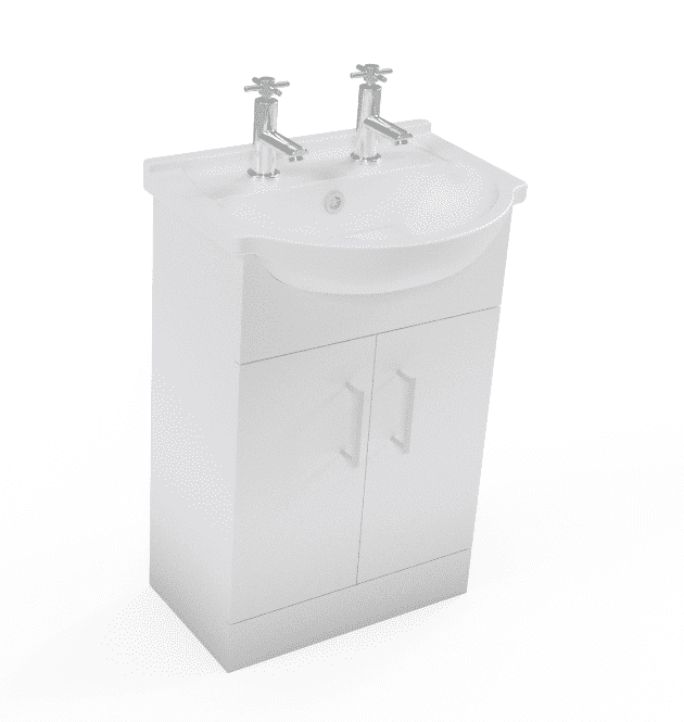 2 Tap Hole Basin Vanity Unit, Floor Standing, 550mm Wide, Ceramic Basin ...