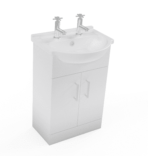 2 Tap Hole Basin Vanity Unit, Floor Standing, 550mm Wide, Ceramic Basin ...