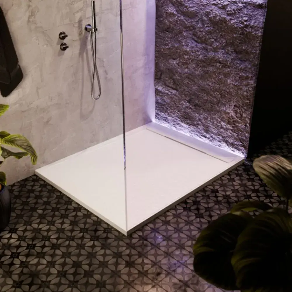 30mm Linear Slate 1400x800mm Rectangular Tray & Waste - White