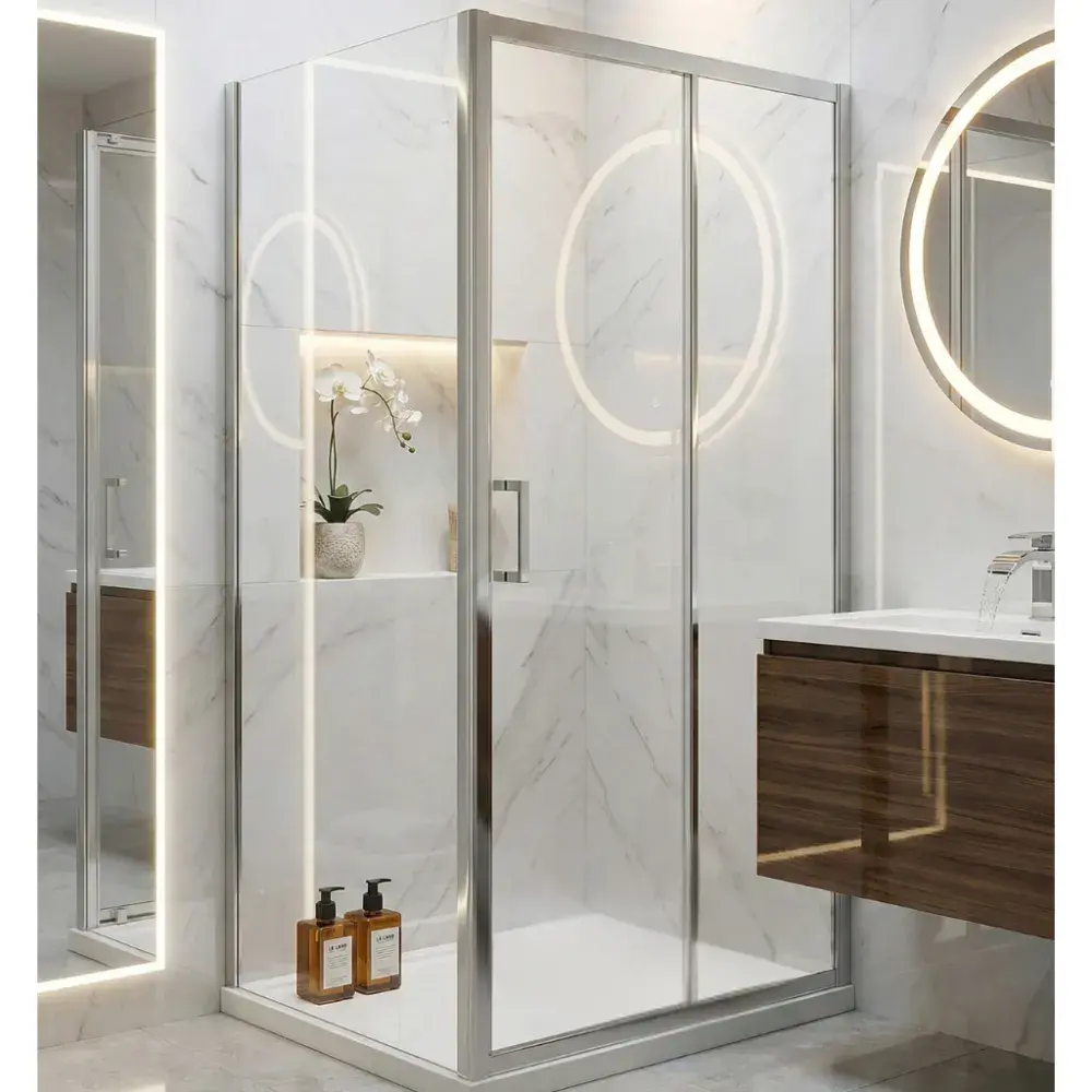 F8 8mm Chrome Sliding Shower Door | AquaShield Easy Clean Glass