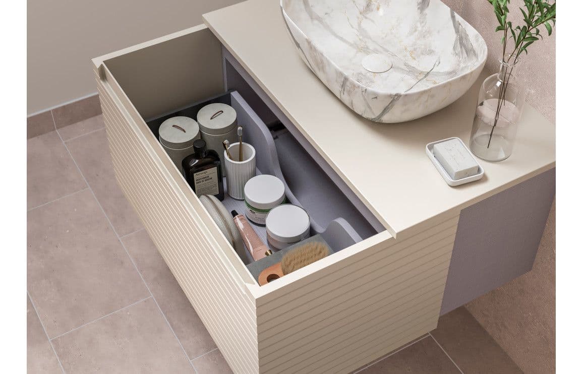 Alight 600mm Wall Hung 1 Drawer Basin Unit & Worktop - Matt Cotton