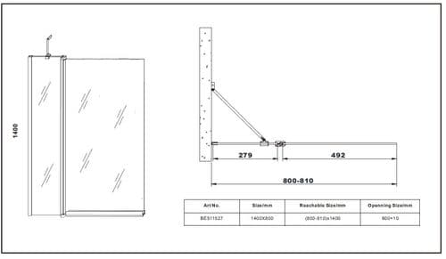 Aquaglass Frameless Fixed Panel Bath Screen 1400 x 800mm - Chrome