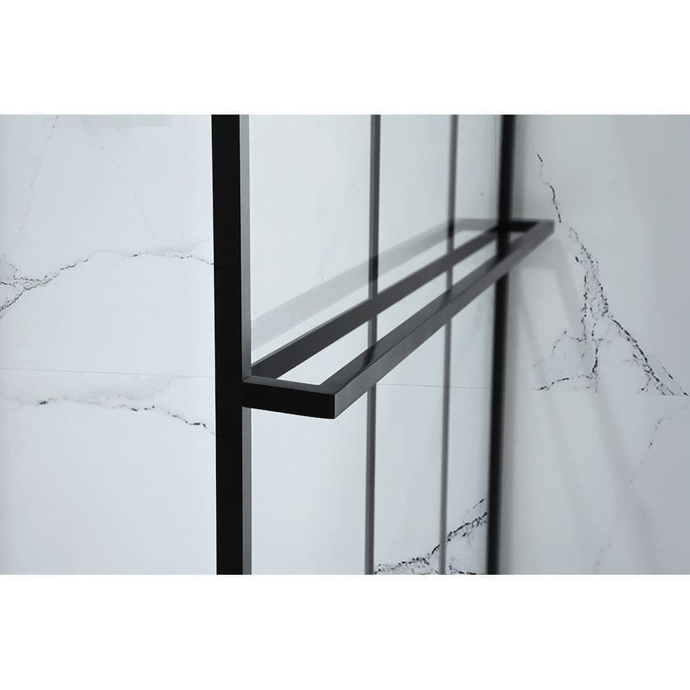 Frontline Aquaglass Velar 8mm Black Crittall Walk In Front Panel with Towel Rail 1200mm