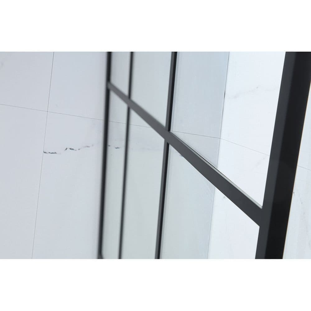 Frontline Aquaglass Velar 8mm Black Crittall Walk In Front Panel with Towel Rail 1200mm