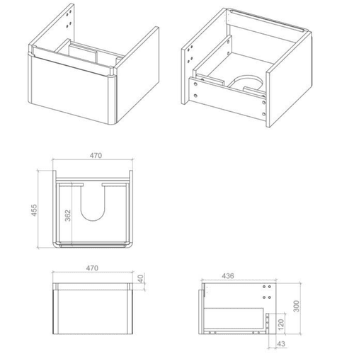 Arden 500mm Wall Hung 1 Drawer Basin Unit & Basin - Textured Walnut