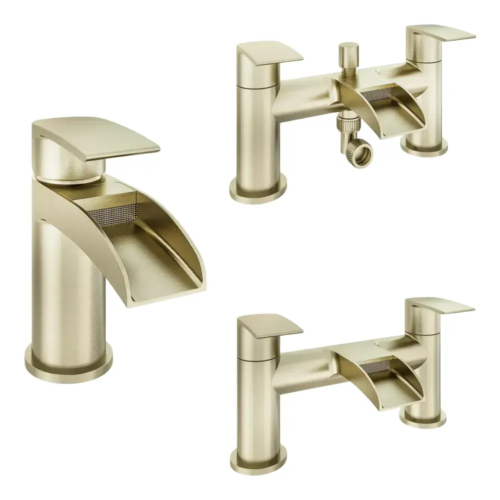 Aston Brushed Brass Bathroom Tap Set - Basin Mono Bath Filler & Bath ...