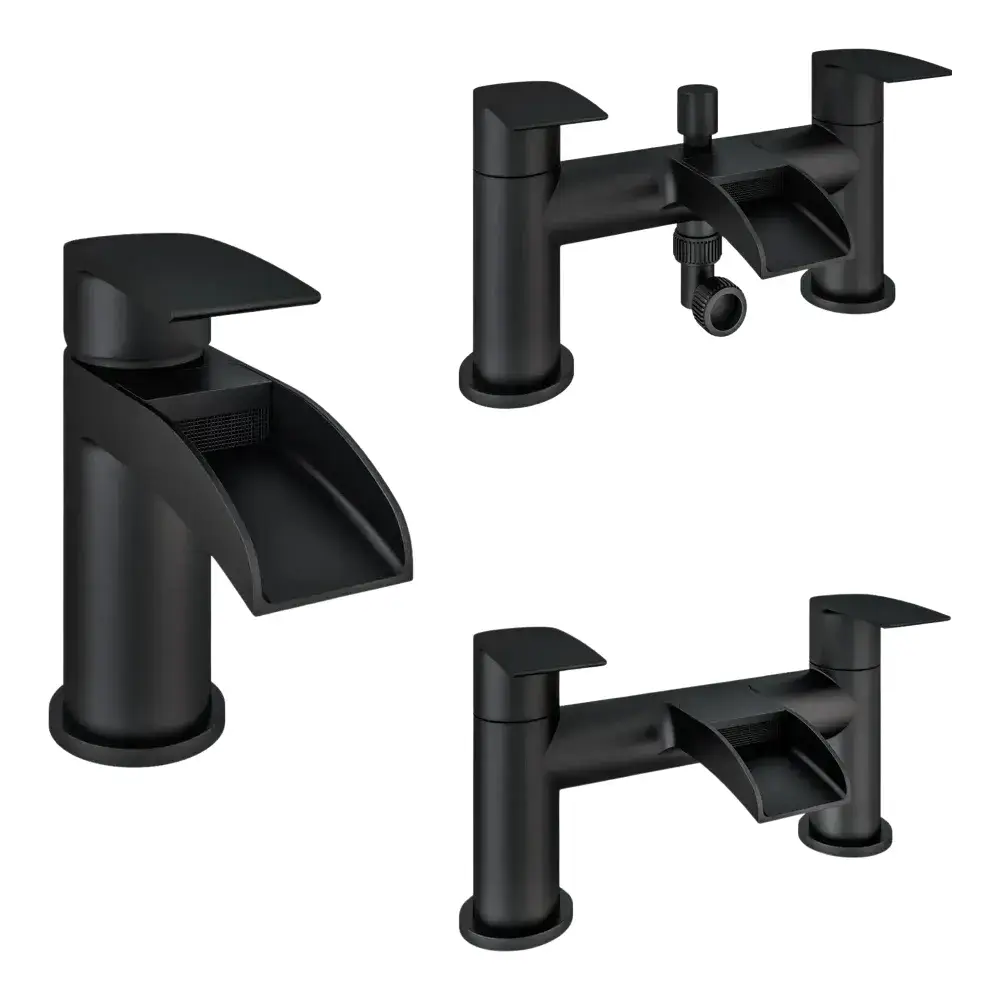 Aston Matt Black Bathroom Tap Set - Basin Mono Bath Filler & Bath ...