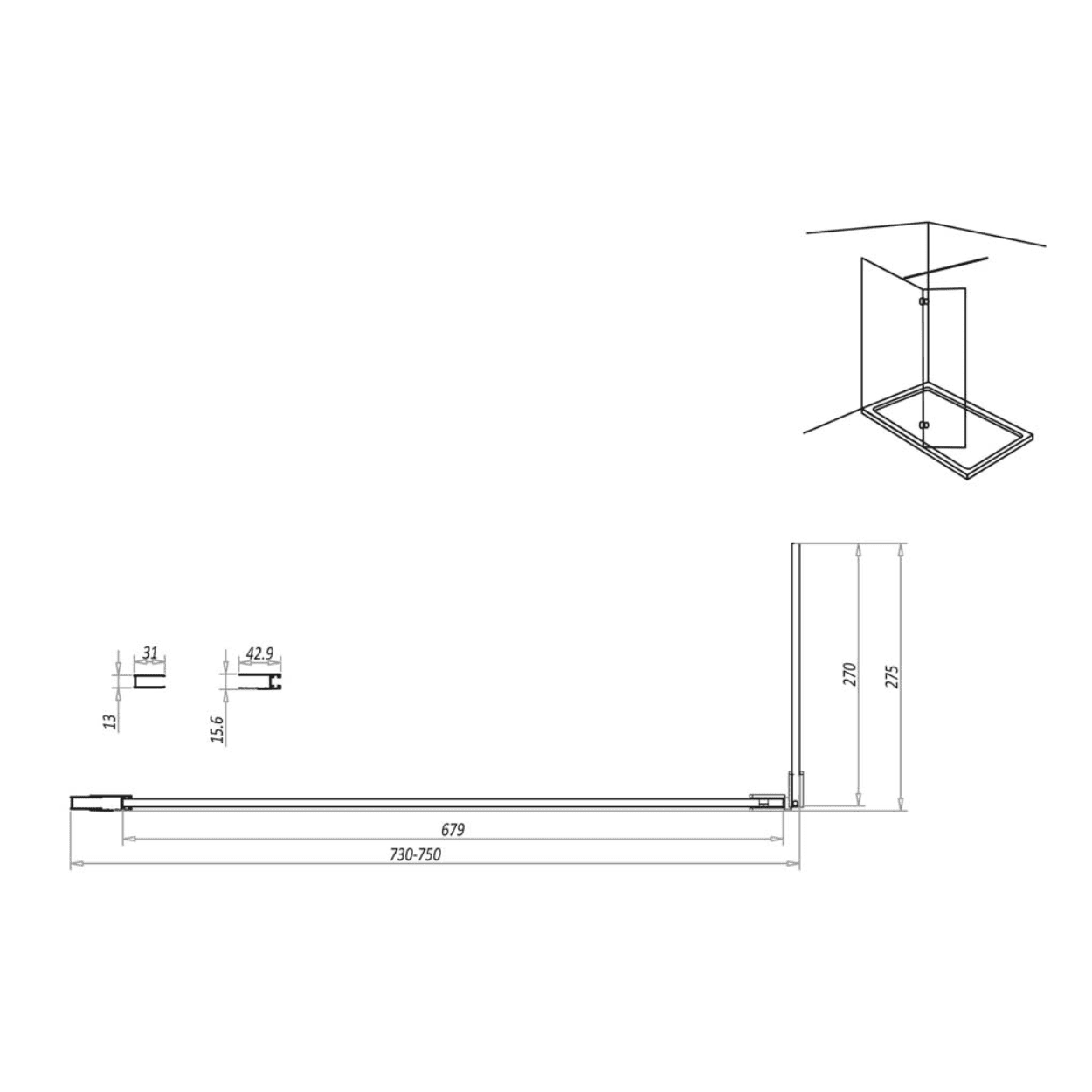 B8 Walk In Shower Screen with Flipper Return Panel