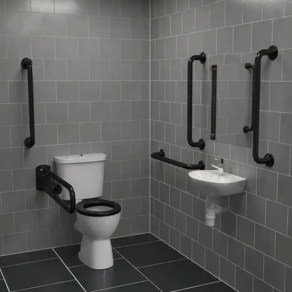 Luxury Doc M Pack with Gloss Black Rails, Push Button Cistern