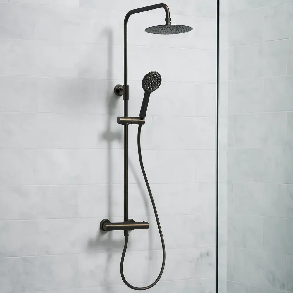 Bathcenter Matt Black Round Dual Head Thermostatic Mixer Shower