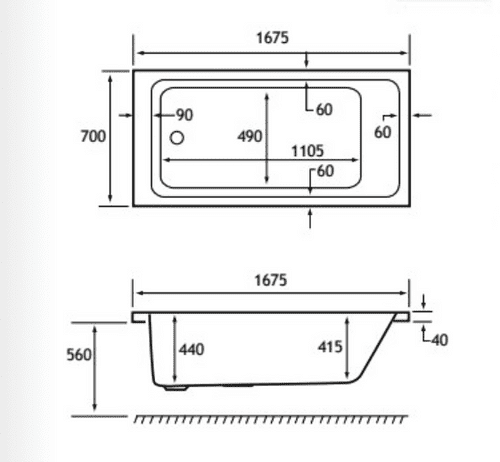 Beaufort Portland 1675 x 700mm Single Ended Bath