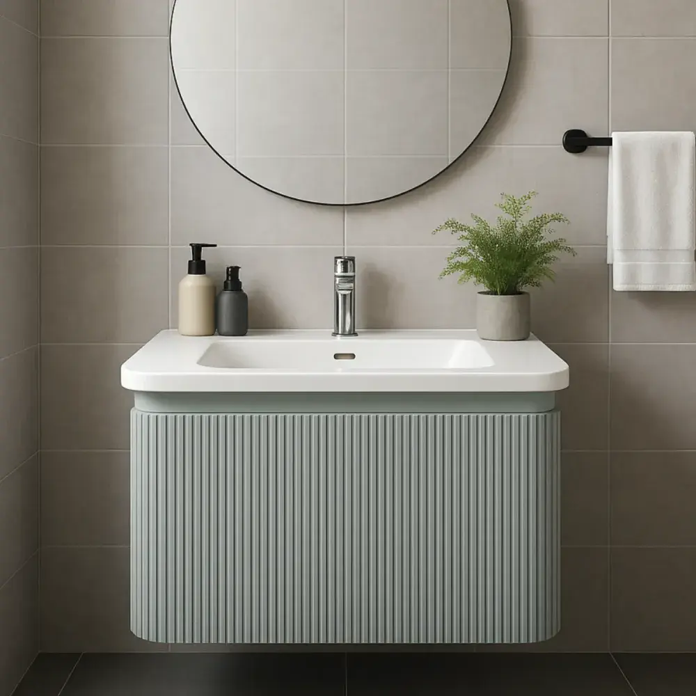Belice Fluted Basin Unit Wall Hung Matt Grey