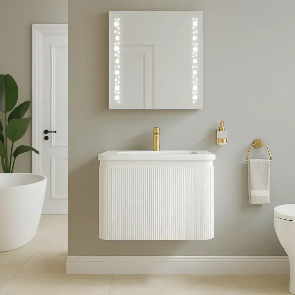 Belice Fluted Basin Unit Wall Hung White Gloss