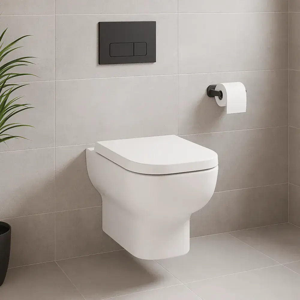Bijou Rimless Wall Hung Toilet Pan and Soft close Seat with Fixings - White