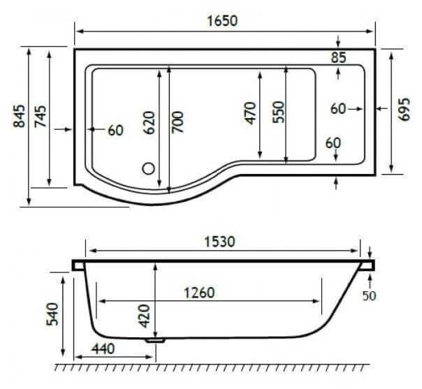Carron Brio 1650mm Shower Bath Pack inc Front Panel & Bath Screen