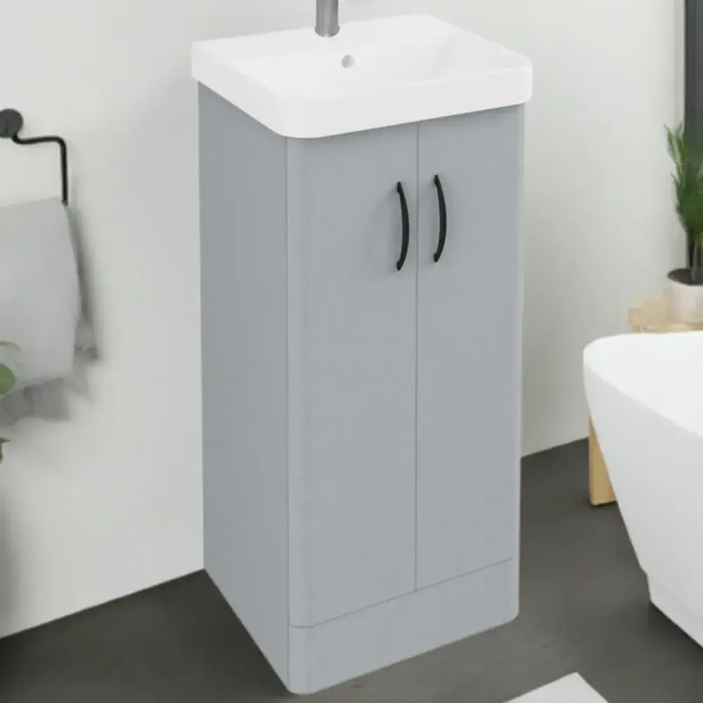 Cavone II 400mm Basin Unit Matt Grey with Ceramic Basin