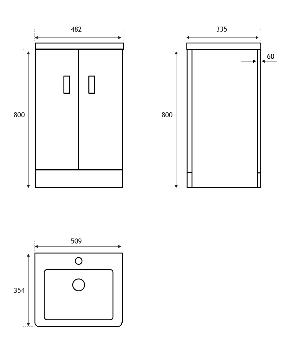 Cavone II 500mm Basin Unit Matt Grey with Ceramic Basin
