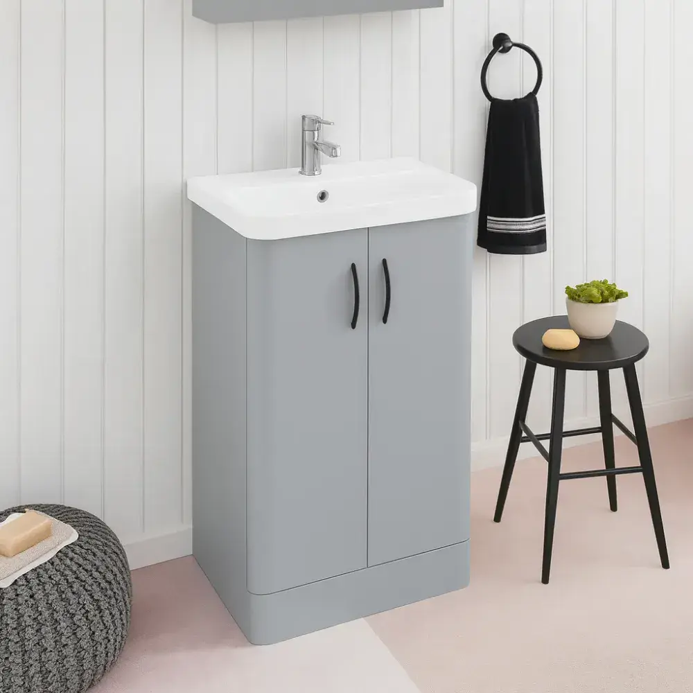 Cavone II 600mm Basin Unit Matt Grey with Ceramic Basin
