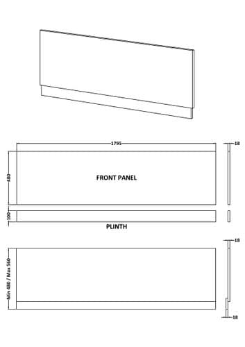 Charcoal Black Straight Front Panel & Plinth 1800mm