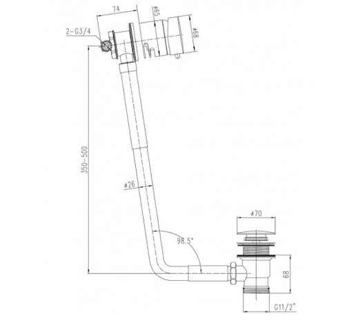 Chrome Bath Overflow Filler With Sprung Waste No operating valve required