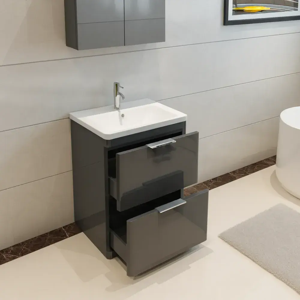 Comet Waterproof 600mm Vanity Unit with Ceramic Basin Anthracite Gloss