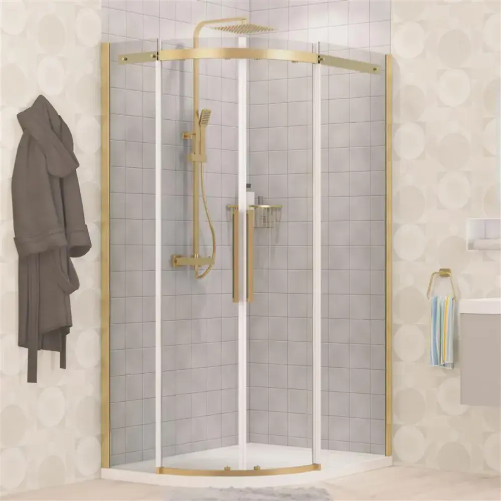 Corniche 2000 Brushed Brass 8mm Offset Quadrant Shower Enclosure