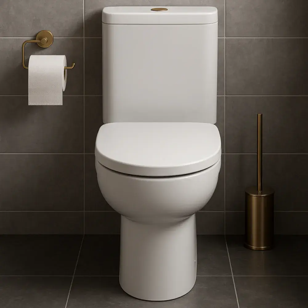 Cruz Rimless Close Coupled Toilet with Optional Colour WC Push Button