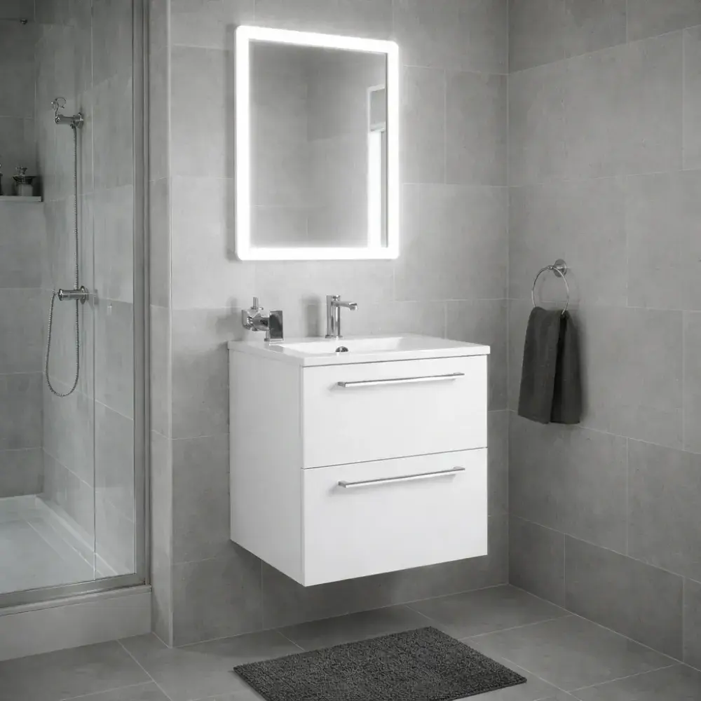Deltar 510mm Wall Hung 2 Drawer Basin Unit with Basin White Gloss