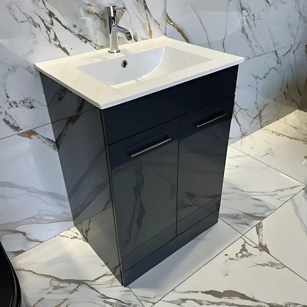 Deltar 610mm Floor Standing 2 Door Basin Unit with Basin Anthracite Gloss