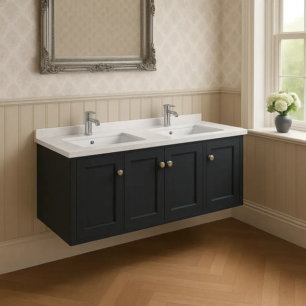 Eastbrook Hardwick Square 120 CM Wall Hung Double Bowl Vanity Unit Matt ...