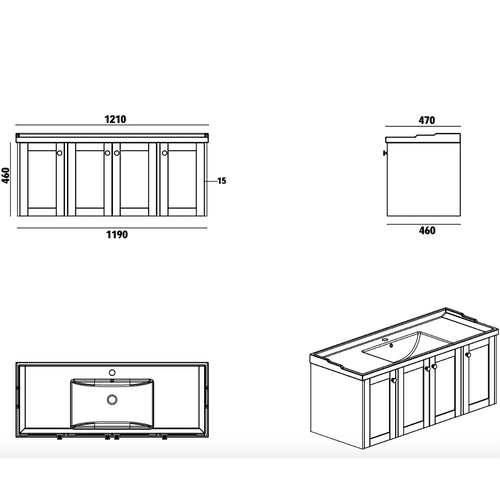 Eastbrook Hardwick Square 120 CM Wall Hung Vanity Unit Matt White