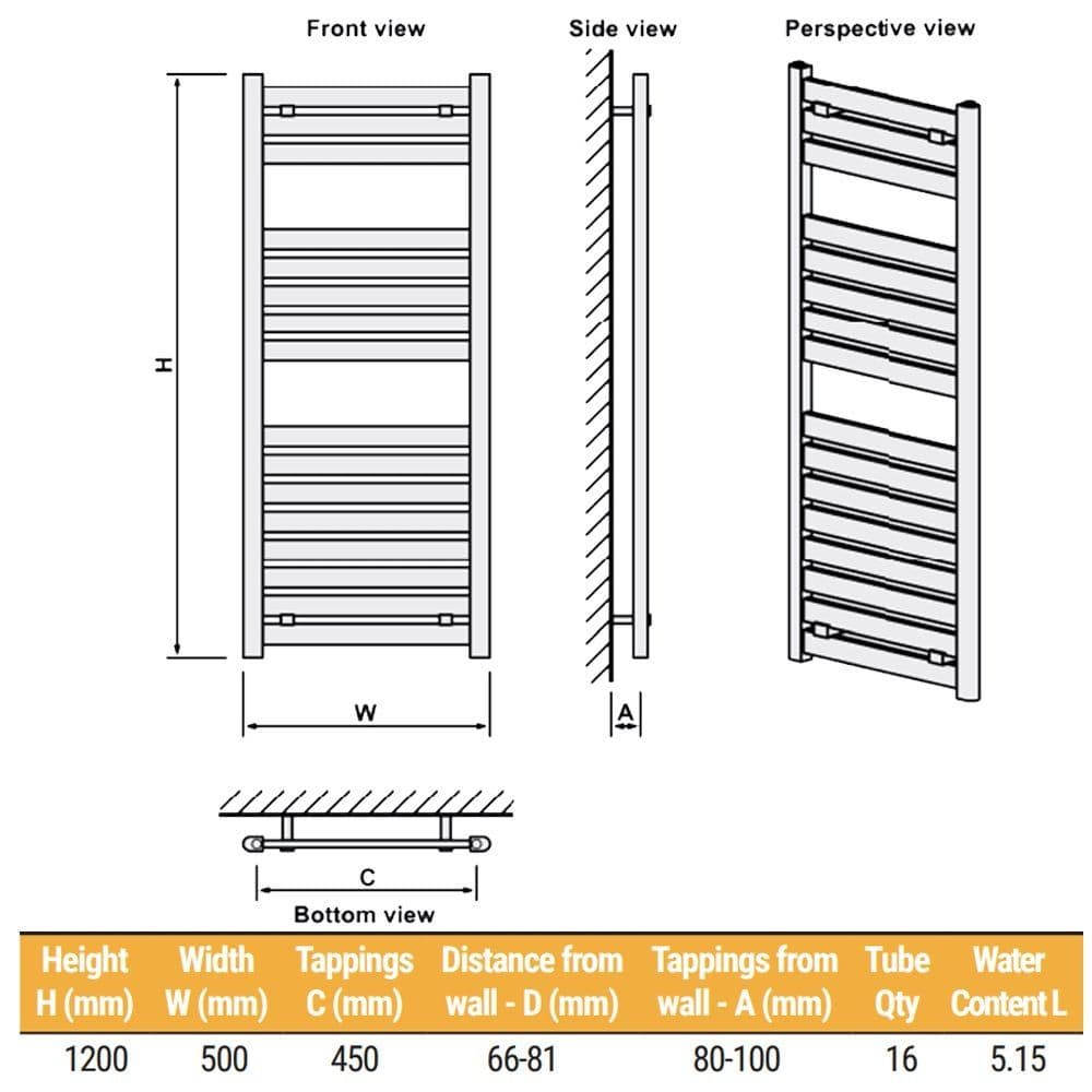 Eastbrook Staverton Straight Towel Radiators - Brushed Brass - Various ...