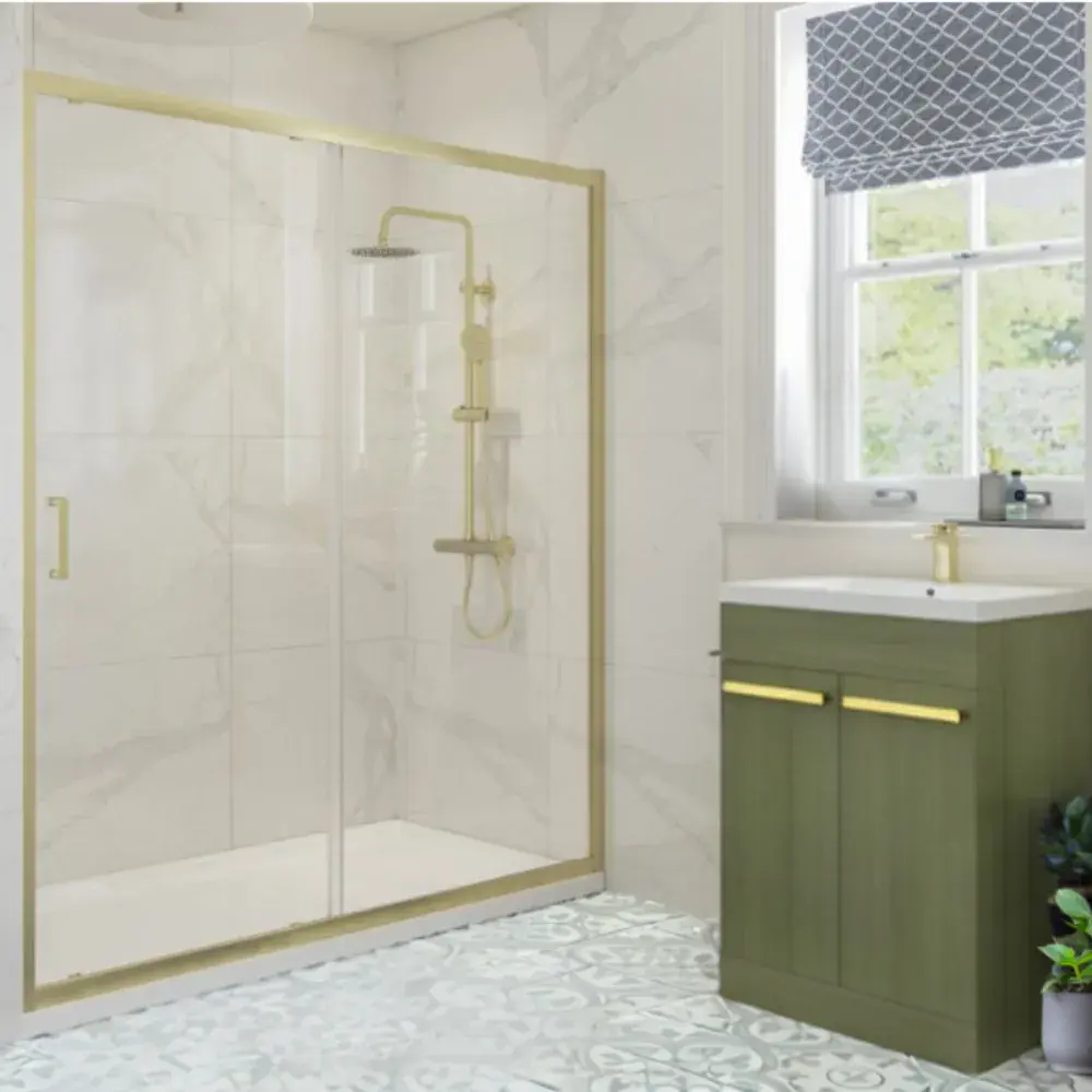 Elite Brushed Brass 1400mm Sliding Shower Door Shower Enclosure