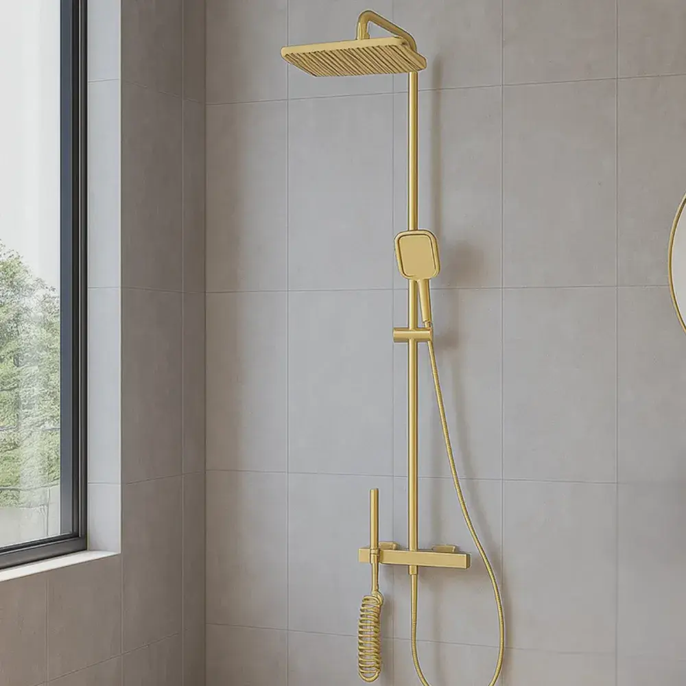 Exposed Thermostatic Shelf Shower set - Brushed Brass
